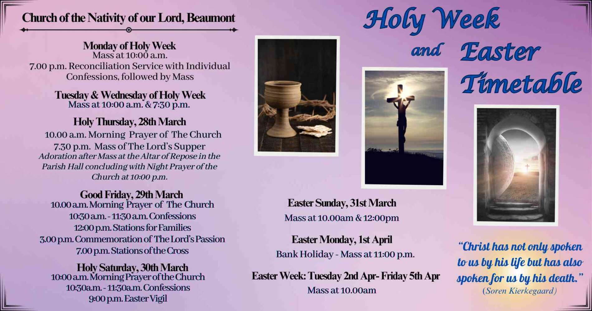 Holy Week & Easter Timetable - Beaumont Parish